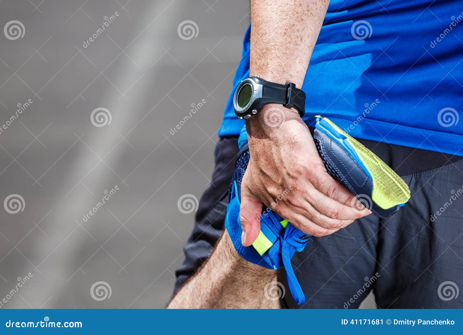 Male Runner Athlete Leg Injury And Pain. Hands Grab Painful Leg While ...