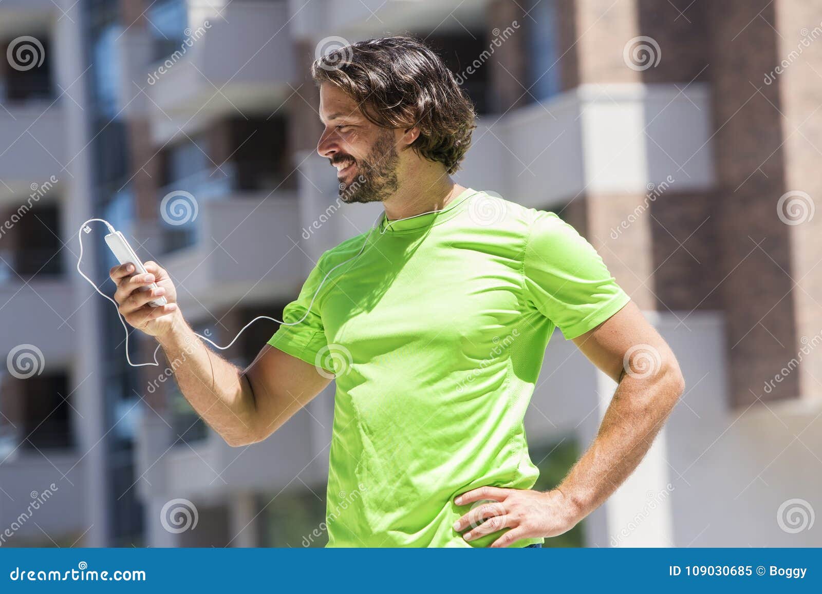Male Runner Using Mobile Phone Outdoor Stock Image - Image of jogging ...