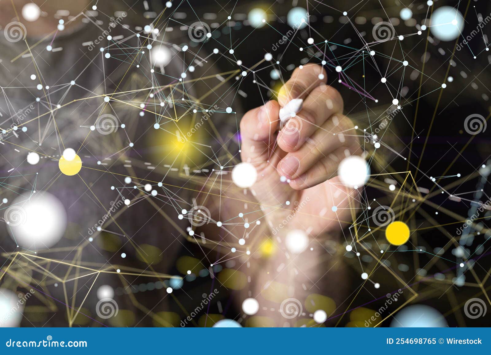 Male S Hand Pressing Illustrative Network Connection Structure with Her ...