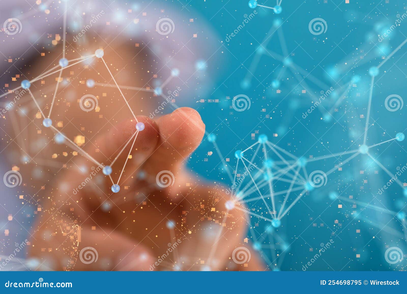 Male S Hand Pressing Illustrative Network Connection Structure with Her ...