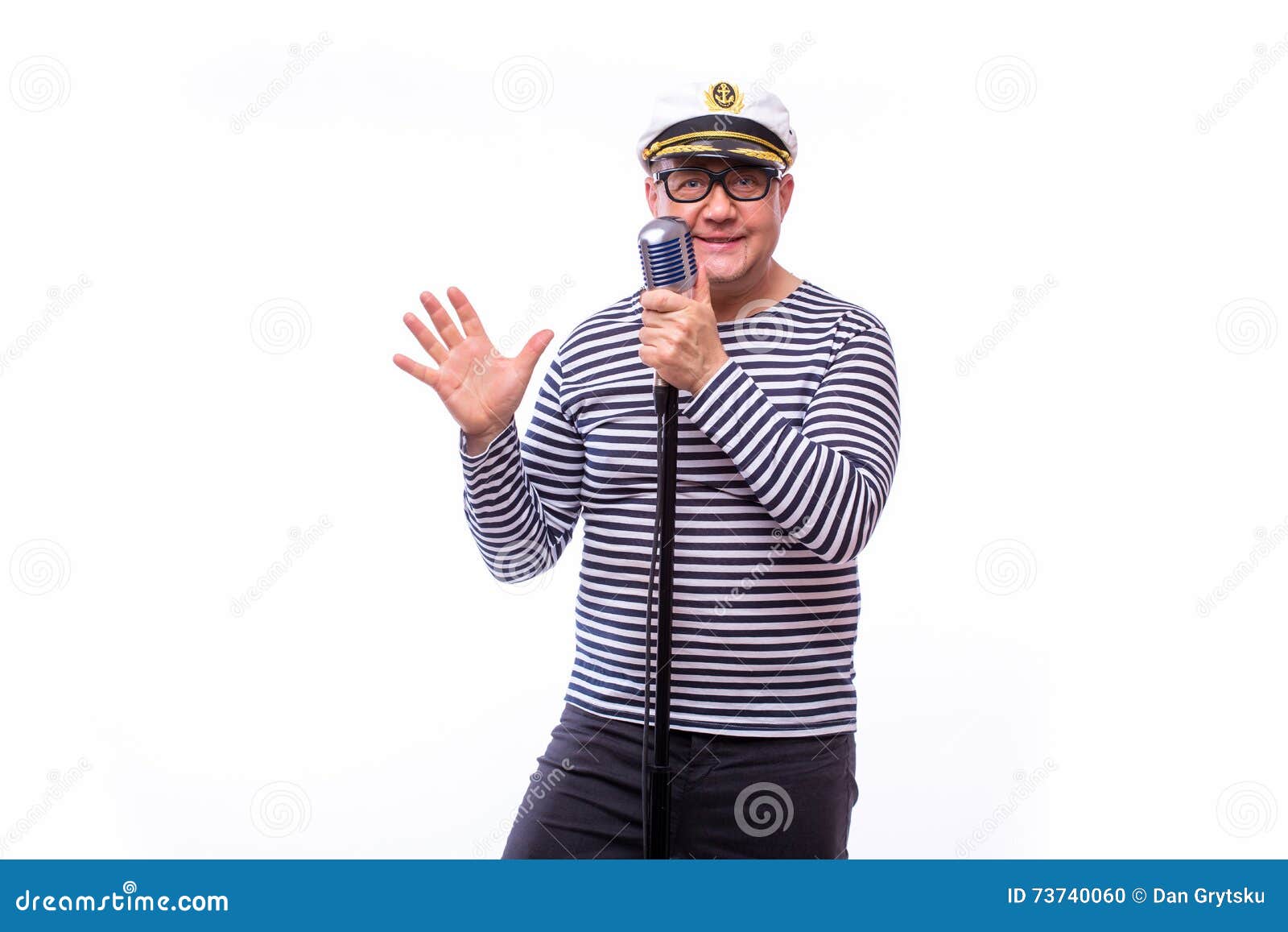 Male Sailor Singer on Microphone Stock Photo - Image of nostalgia ...