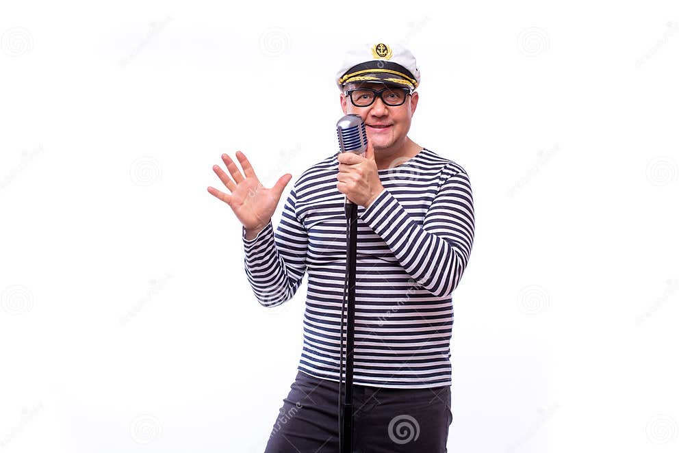 Male Sailor Singer on Microphone Stock Photo - Image of nostalgia ...