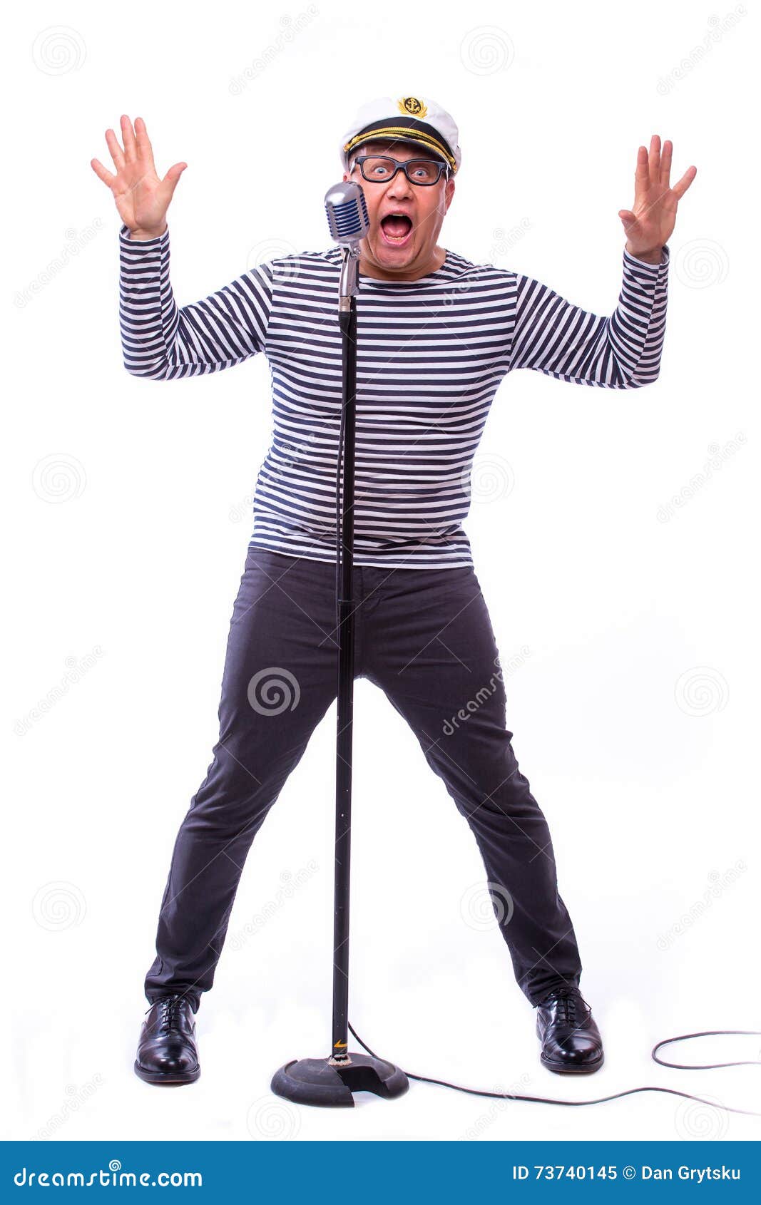Male Sailor Singer on Microphone Stock Image - Image of mature, music ...