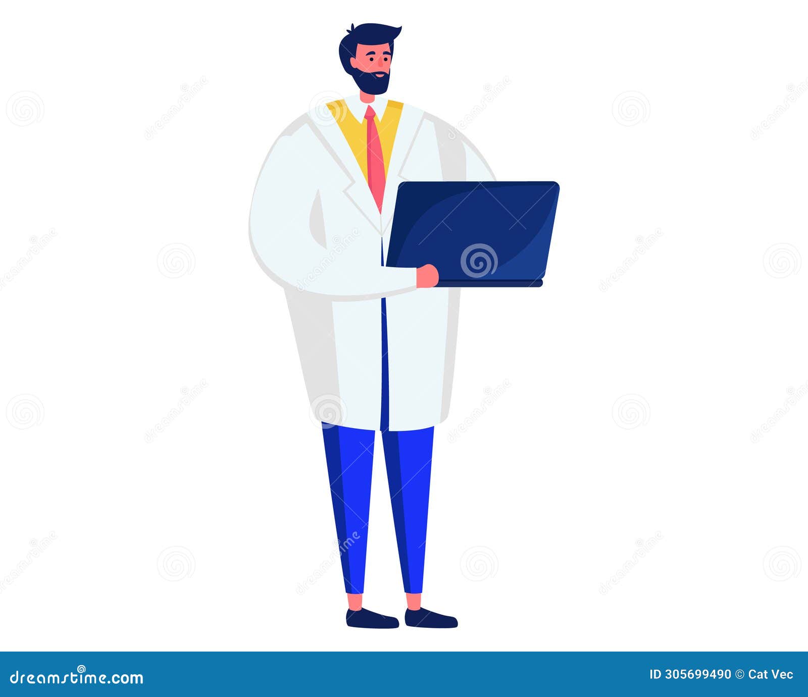 Male Scientist with Beard Holding Laptop, Standing in Lab Coat ...