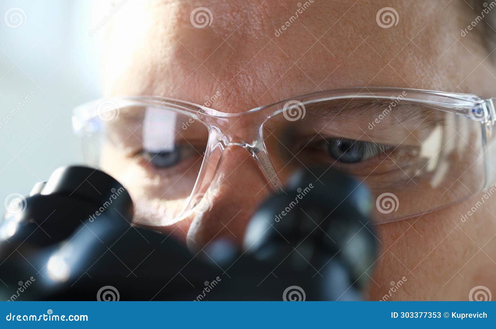 Male Scientist Looking through Binocular Stock Image - Image of ...
