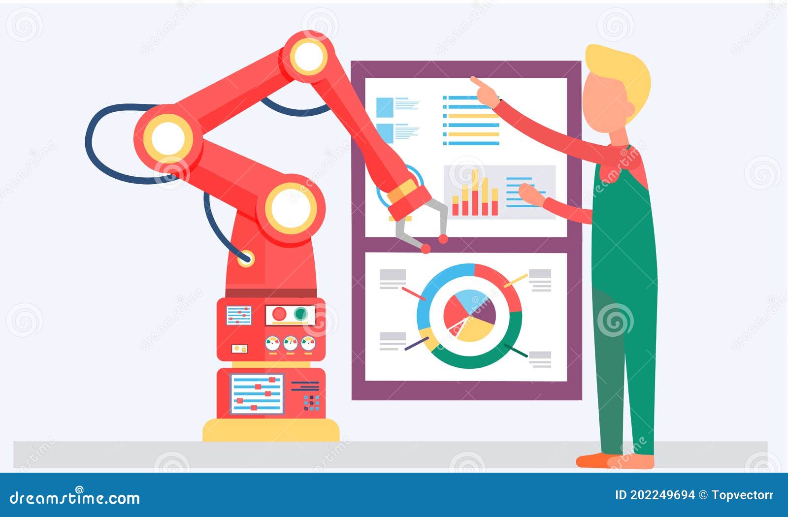 Male Scientist and Mechanical Arm. Artificial Intelligence Concept. a ...