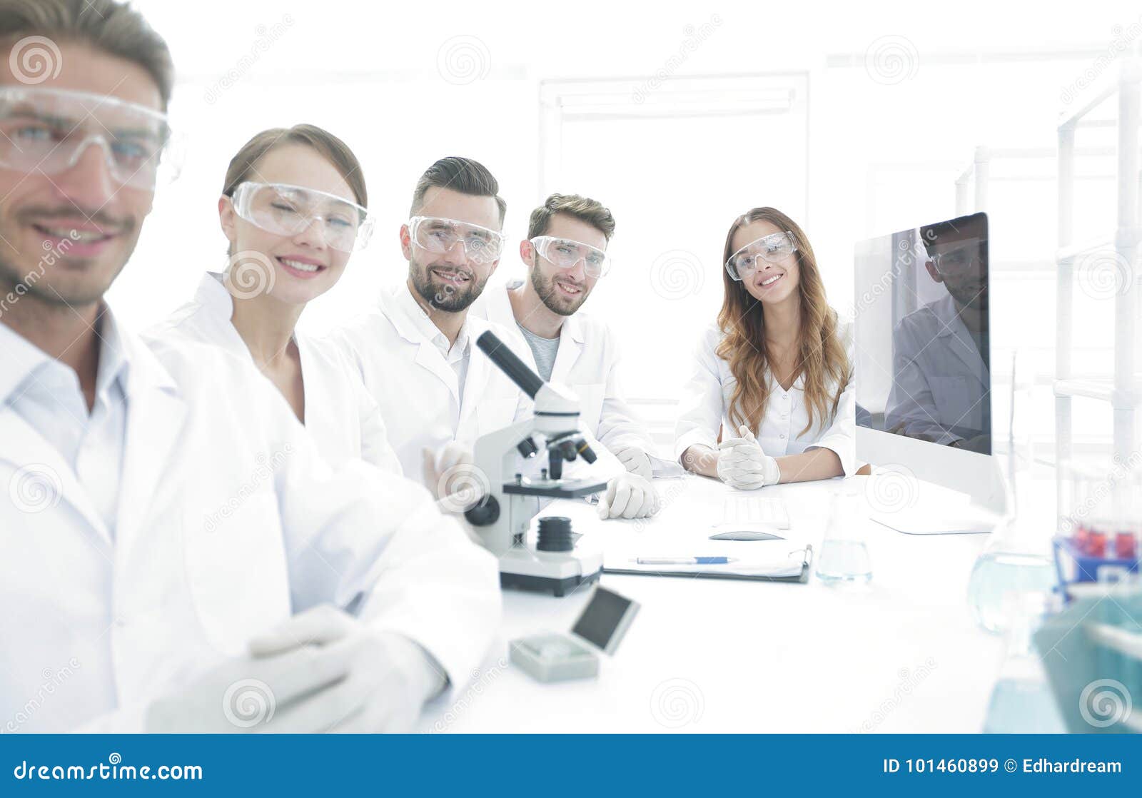 Male Scientist and the Team in the Lab. Stock Image - Image of ...