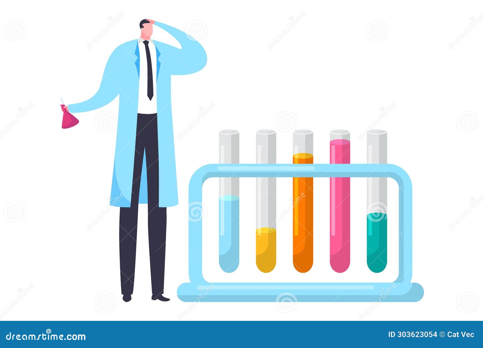 Male Scientist with Test Tubes Pondering a Problem in the Lab ...
