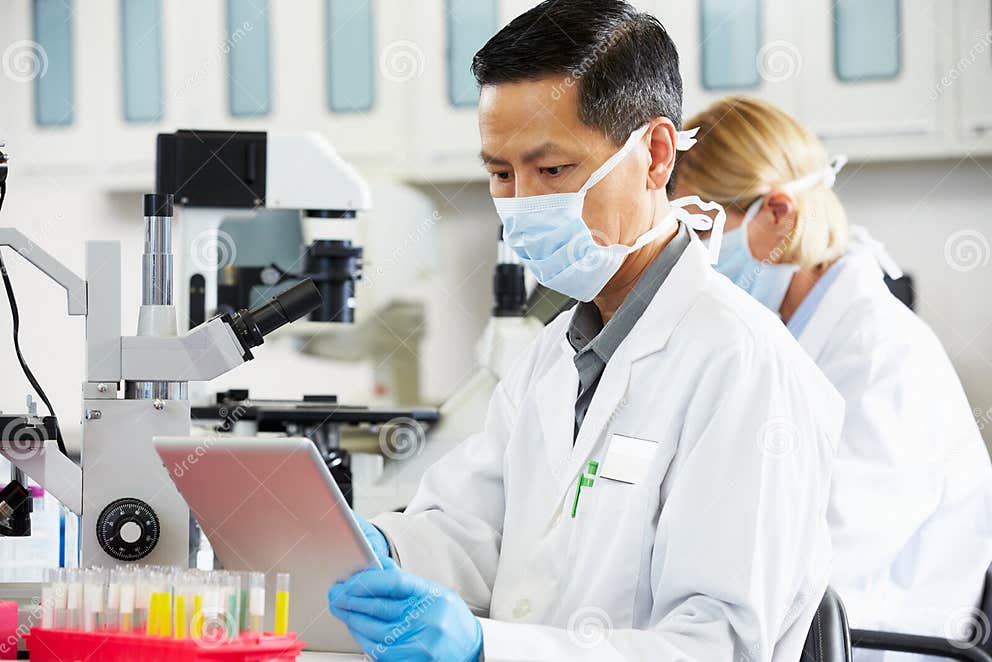 Male Scientist Using Tablet Computer in Laboratory Stock Photo - Image ...