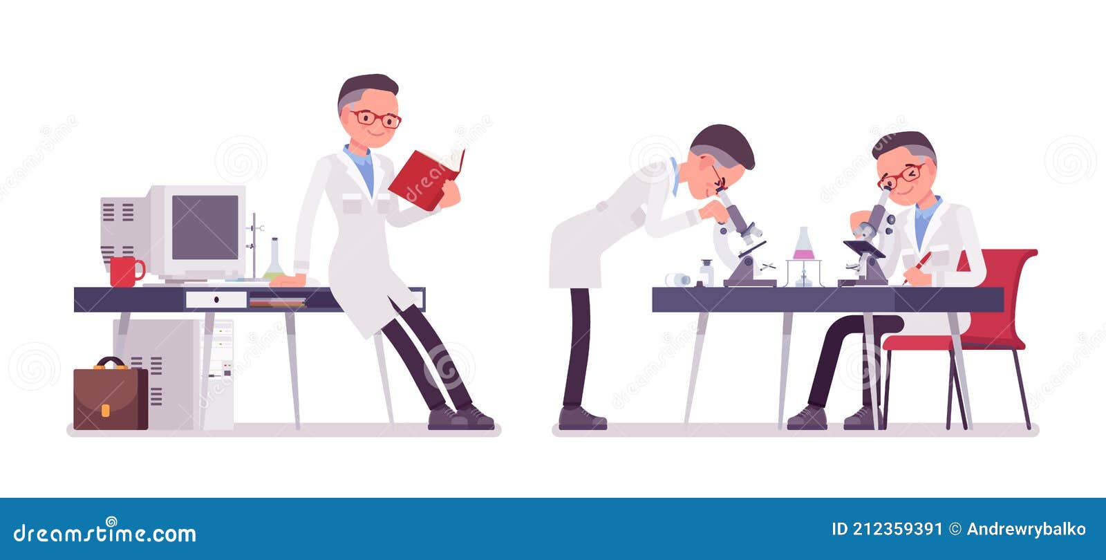 Male scientist working stock vector. Illustration of handsome - 212359391