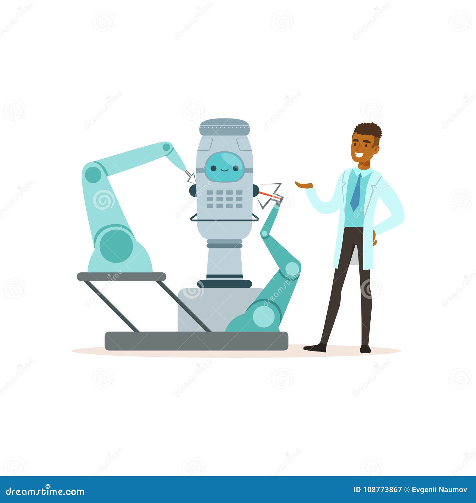 Male Scientist Working with Robot Conducting Experiments in a Modern ...