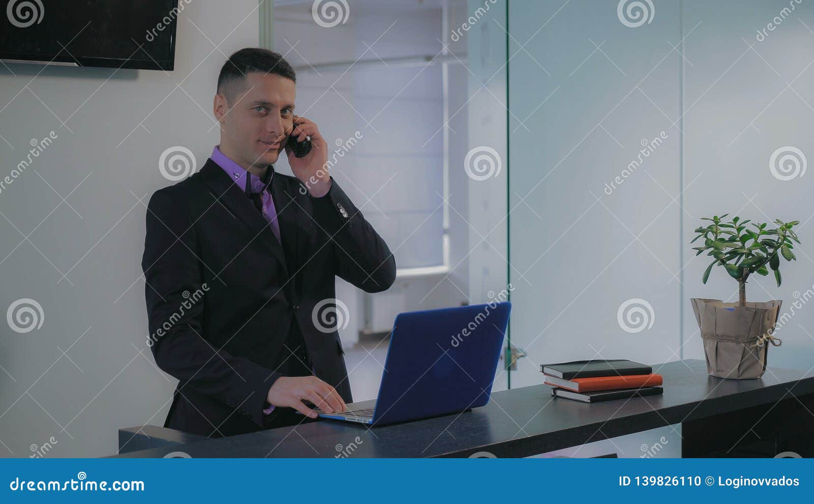 Male secretary at work. stock photo. Image of helpline - 139826110