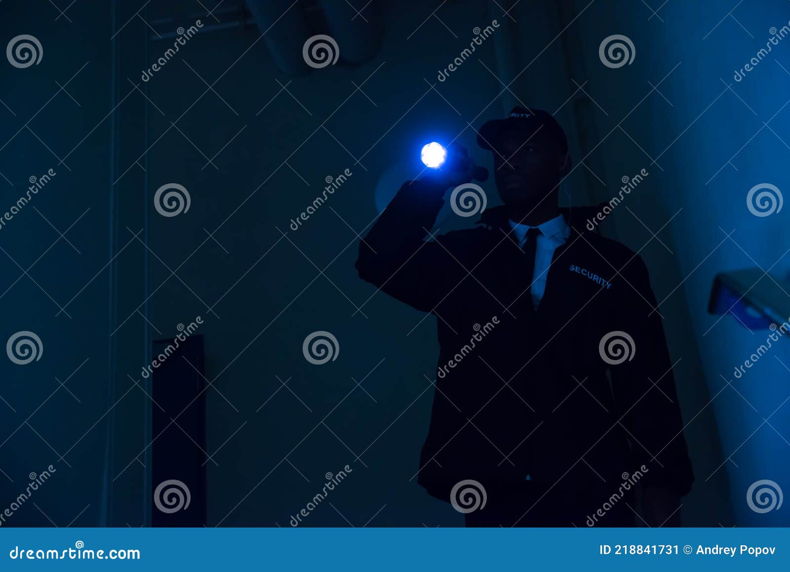 Security Guard Holding Flashlight Stock Image - Image of night, dark ...