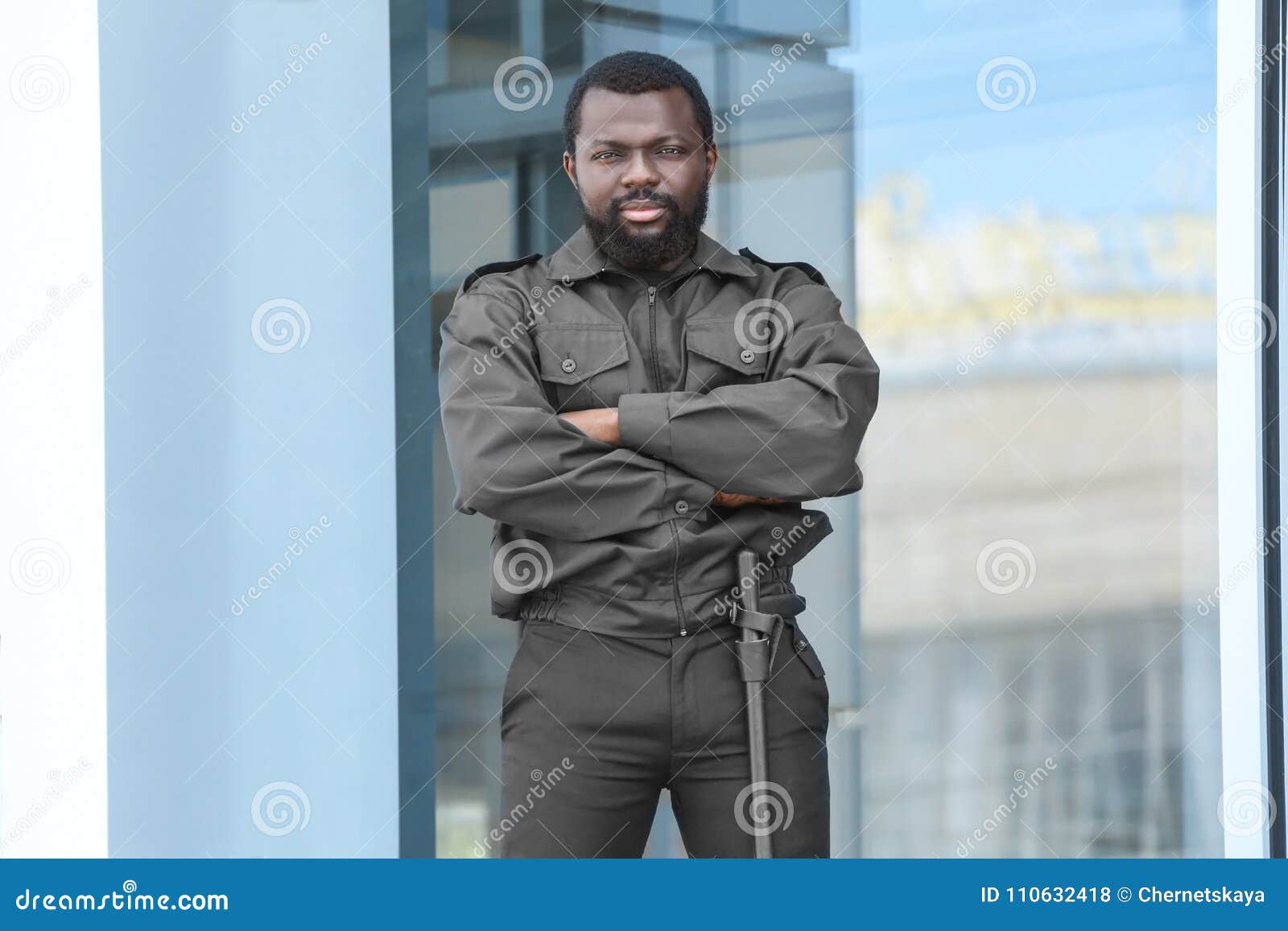 Male Security Guard Near Big Building Stock Photo - Image of property ...
