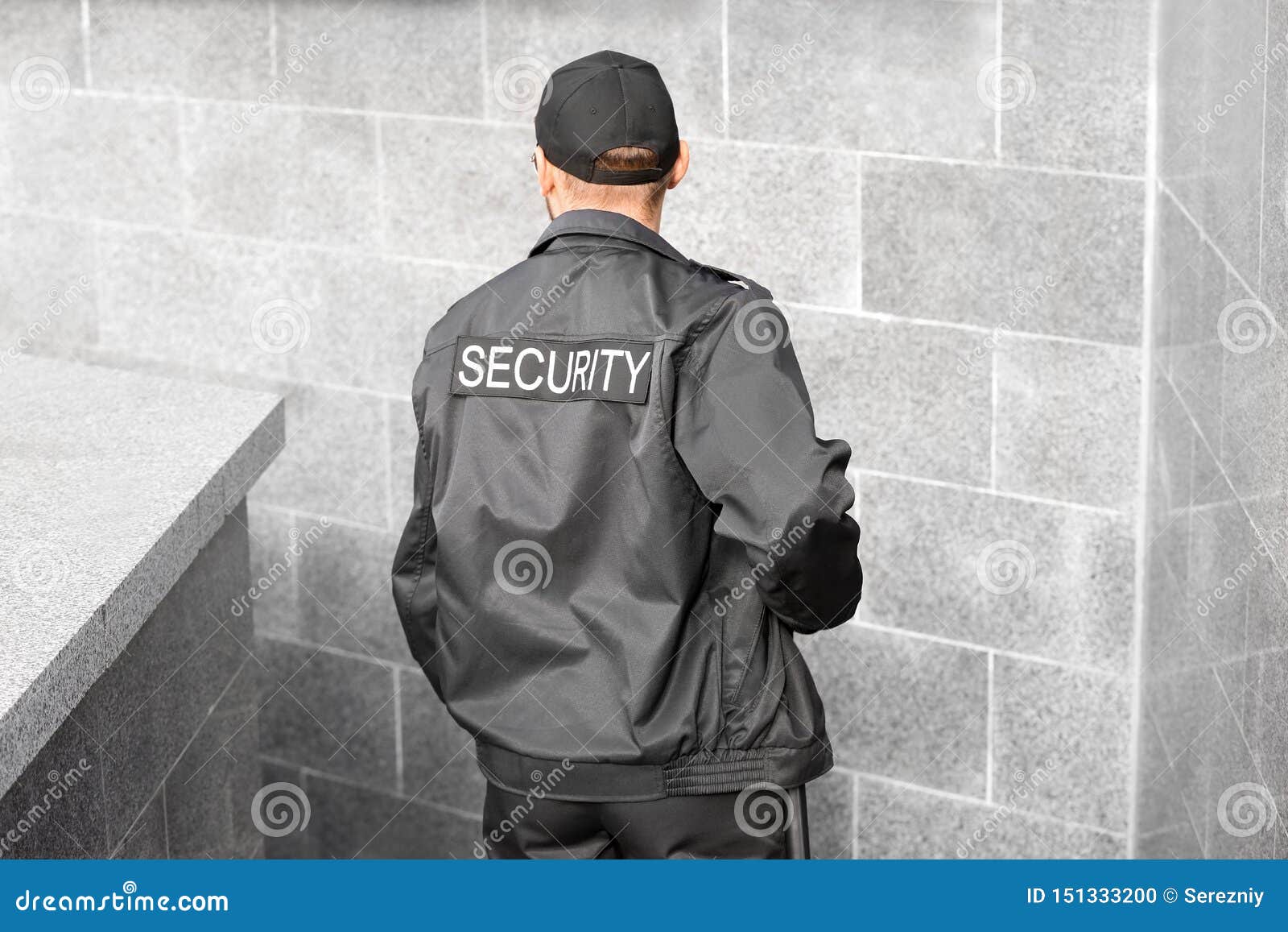 Male Security Guard Outdoors, Back View Stock Photo - Image of people ...