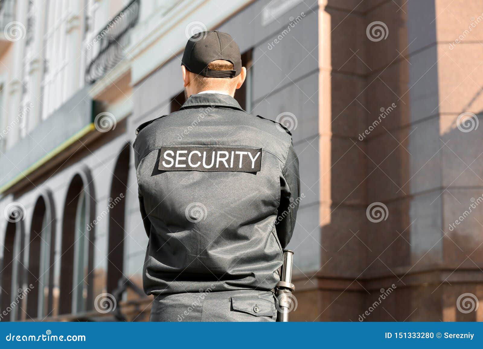 Male Security Guard Outdoors, Back View Stock Photo - Image of secure ...