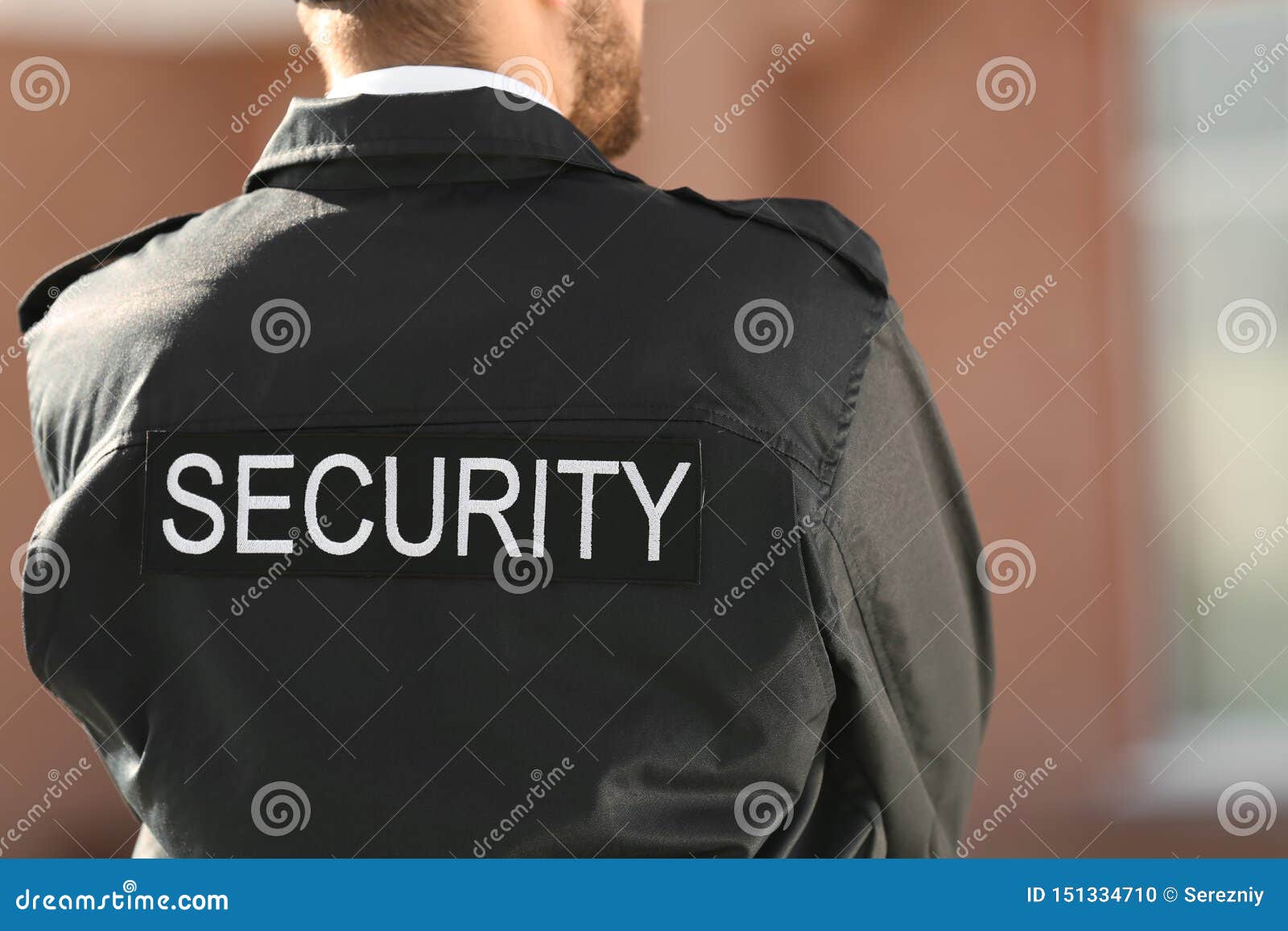 Male Security Guard Outdoors, Back View Stock Photo - Image of secure ...
