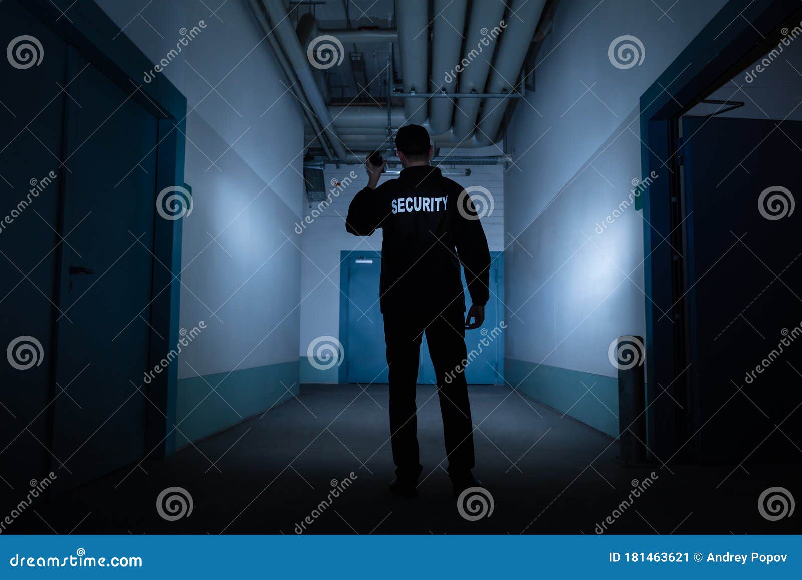 Male Security Guard Standing in Corridor Stock Image - Image of ...