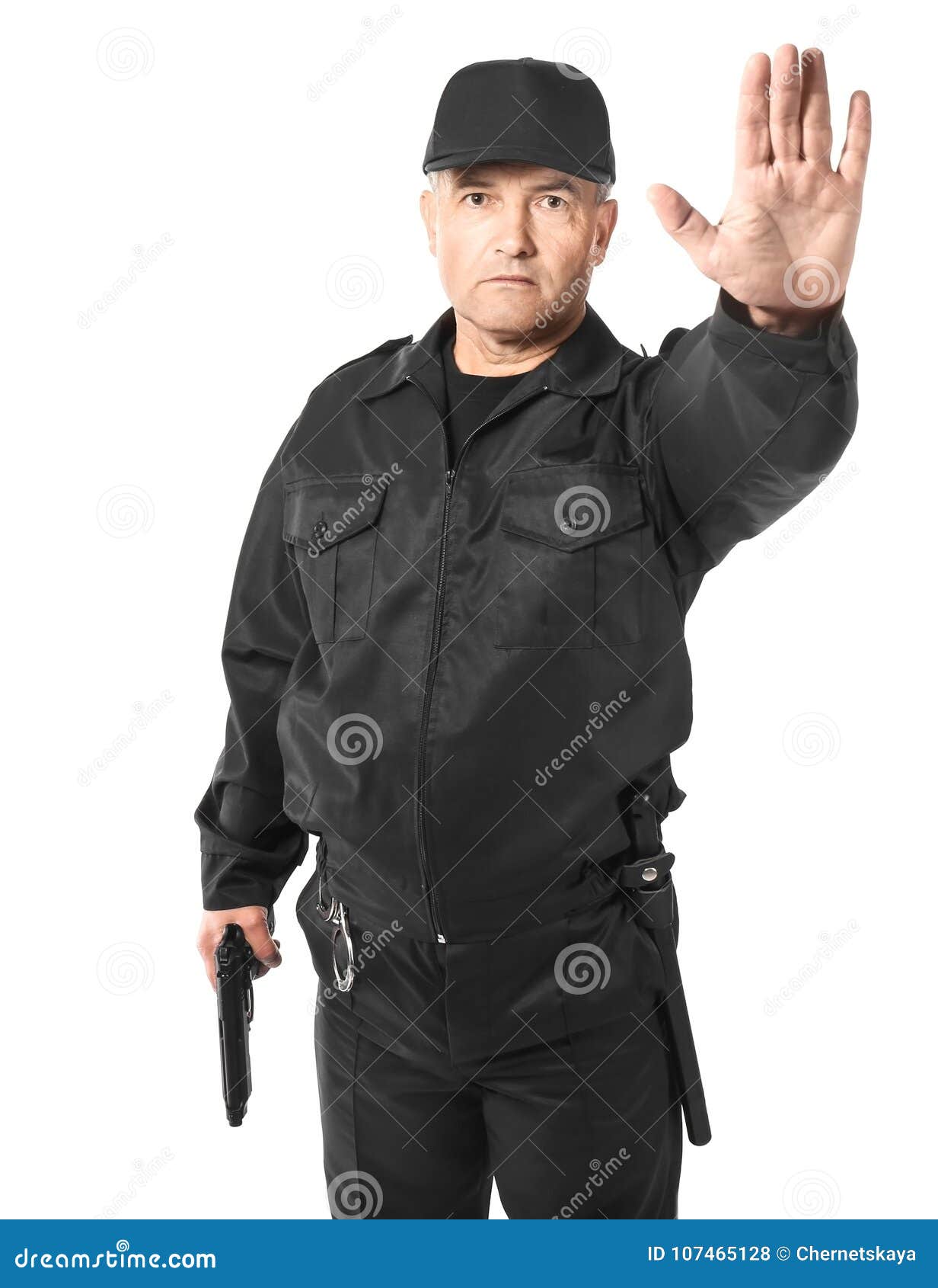 Male Security Guard Standing Stock Photo - Image of patrol, isolated ...