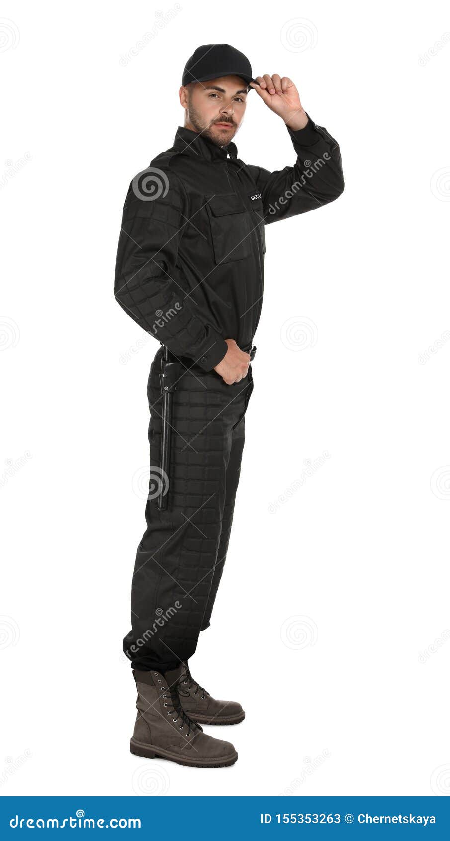 Male Security Guard in Uniform on White Stock Image - Image of guard ...