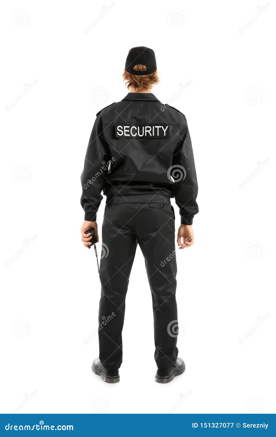 Male Security Guard on White Background, Back View Stock Image - Image ...