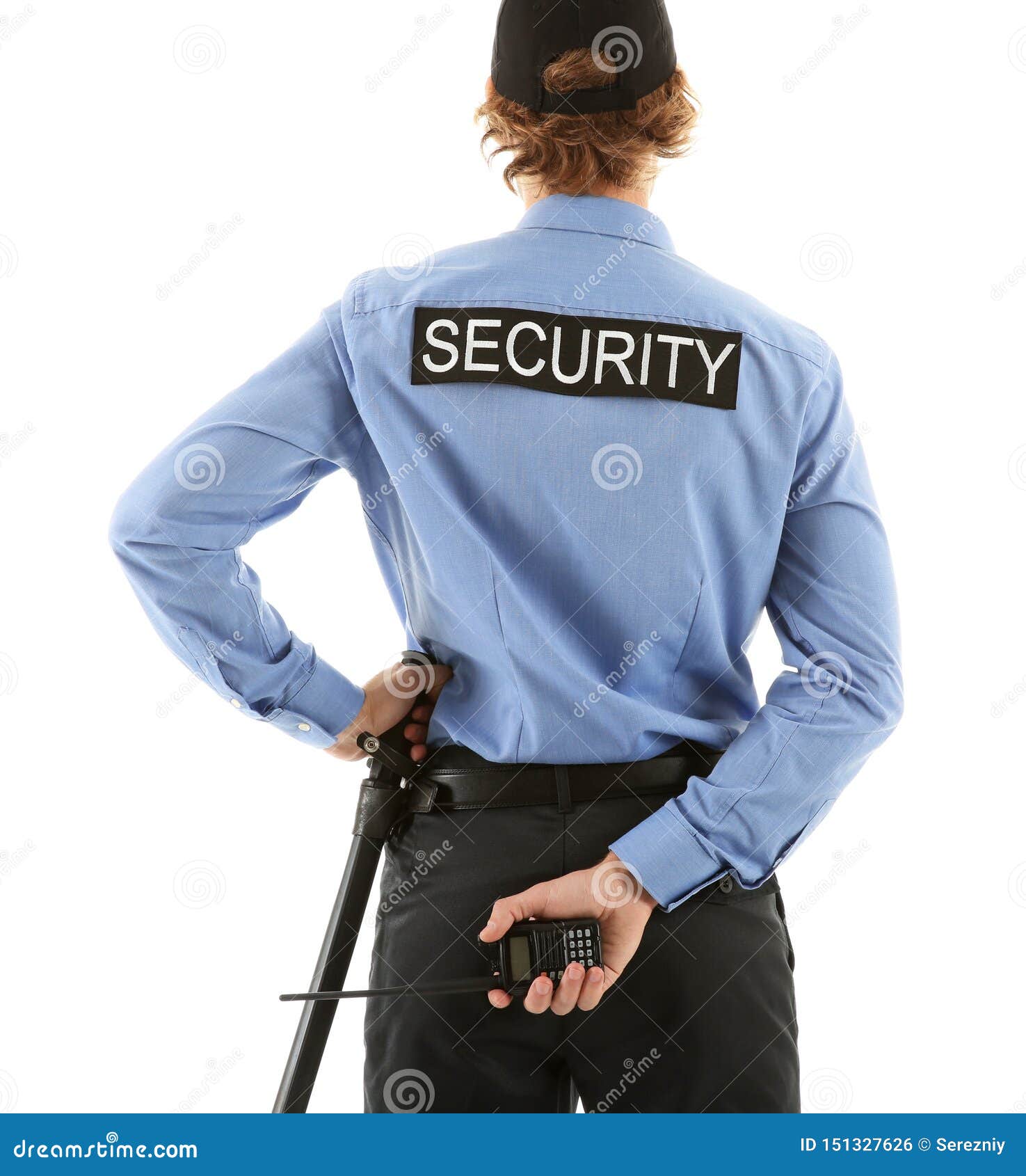 Male Security Guard on White Background, Back View Stock Photo - Image ...