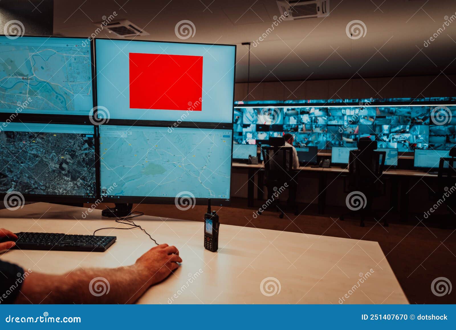 Male Security Operator Working in a Data System Control Room Offices ...