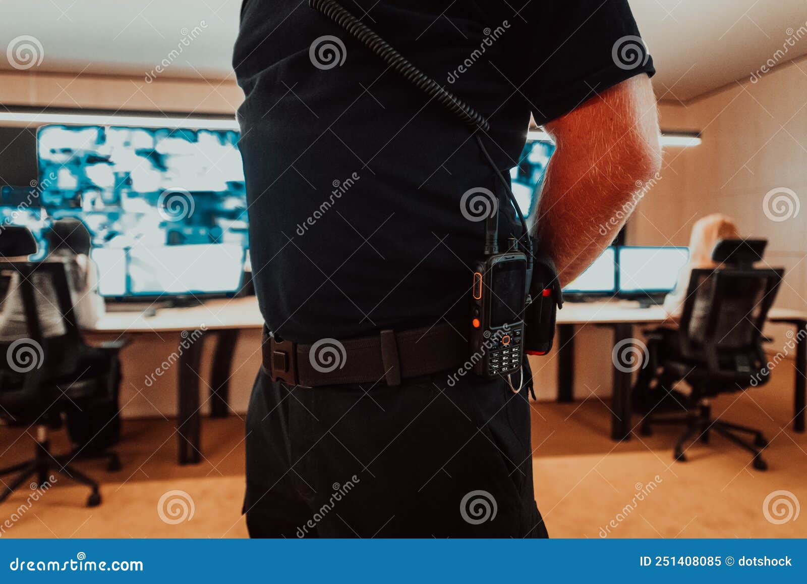 Male Security Operator Working in a Data System Control Room Offices ...