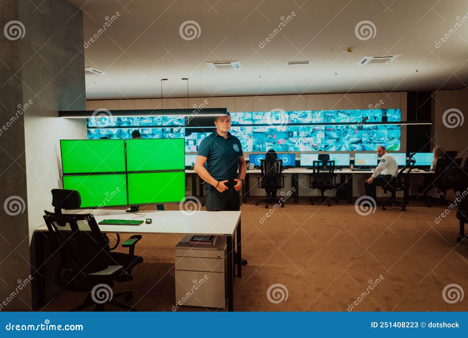 Male Security Operator Working in a Data System Control Room Offices ...