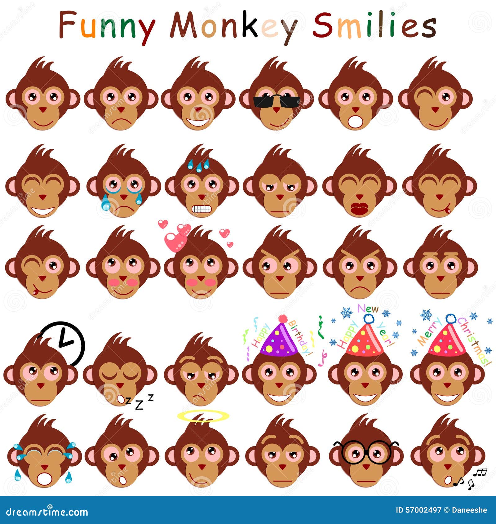 Male Set of Smilies in Form of Head Monkeys Stock Vector - Illustration ...