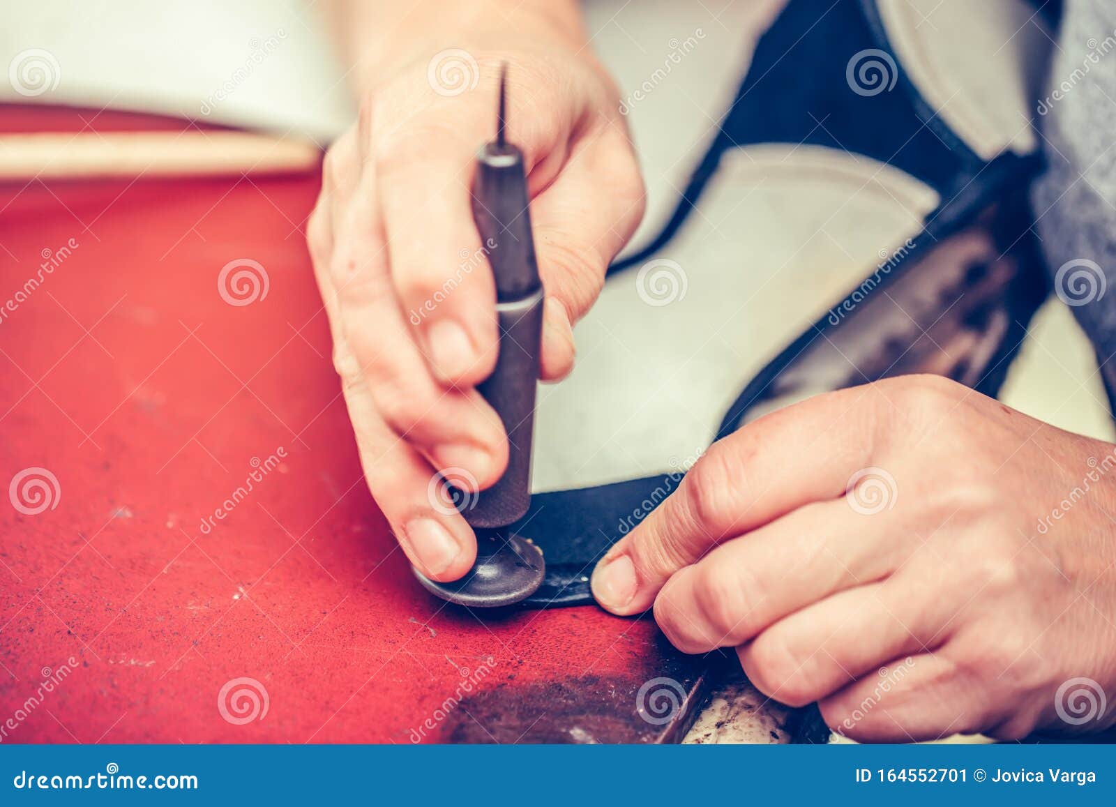 Male Shoemaker Working with Leather Using Crafting Tools Stock Image ...