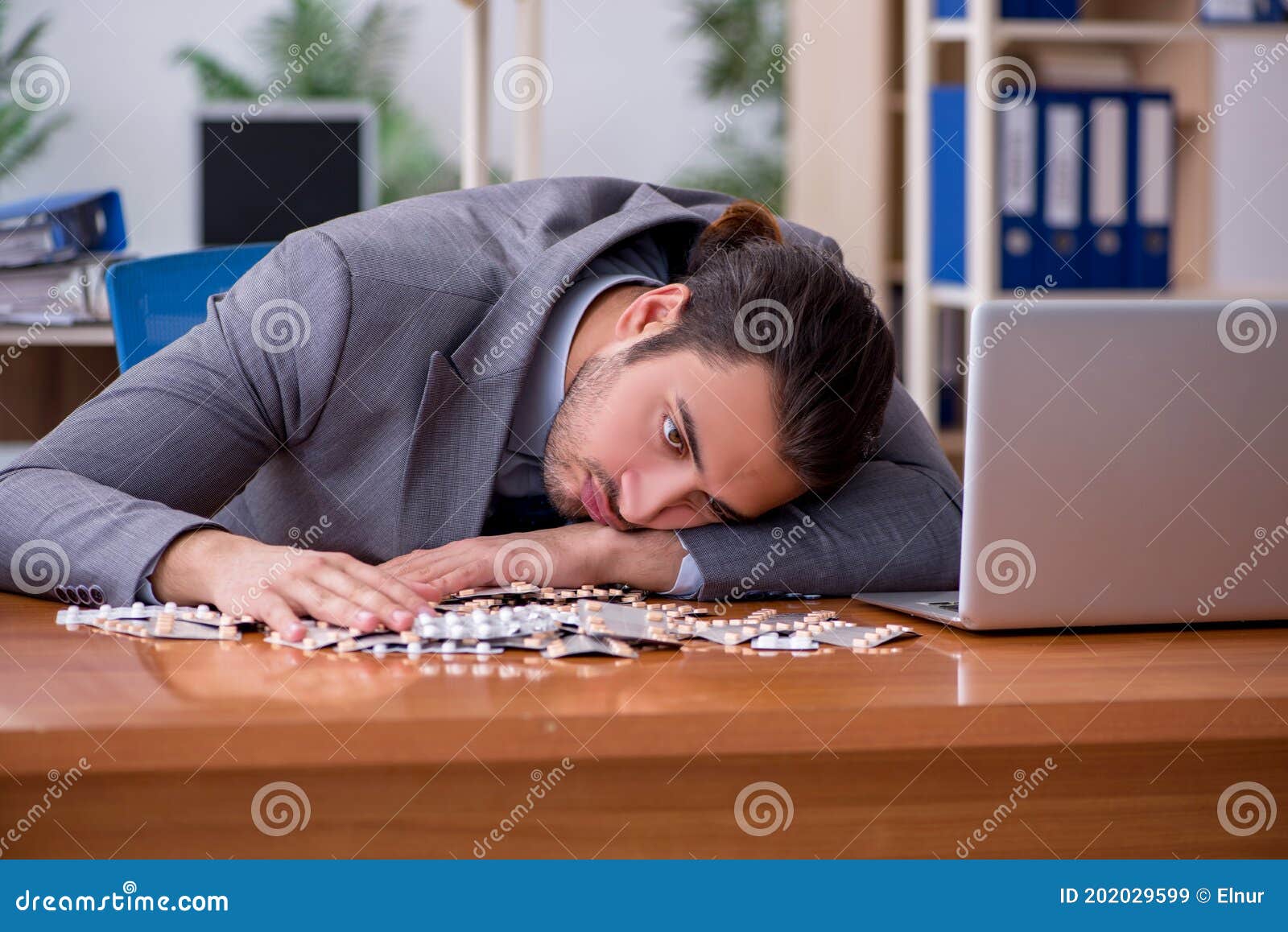 Young Male Sick Employee Suffering at Workplace Stock Image - Image of ...