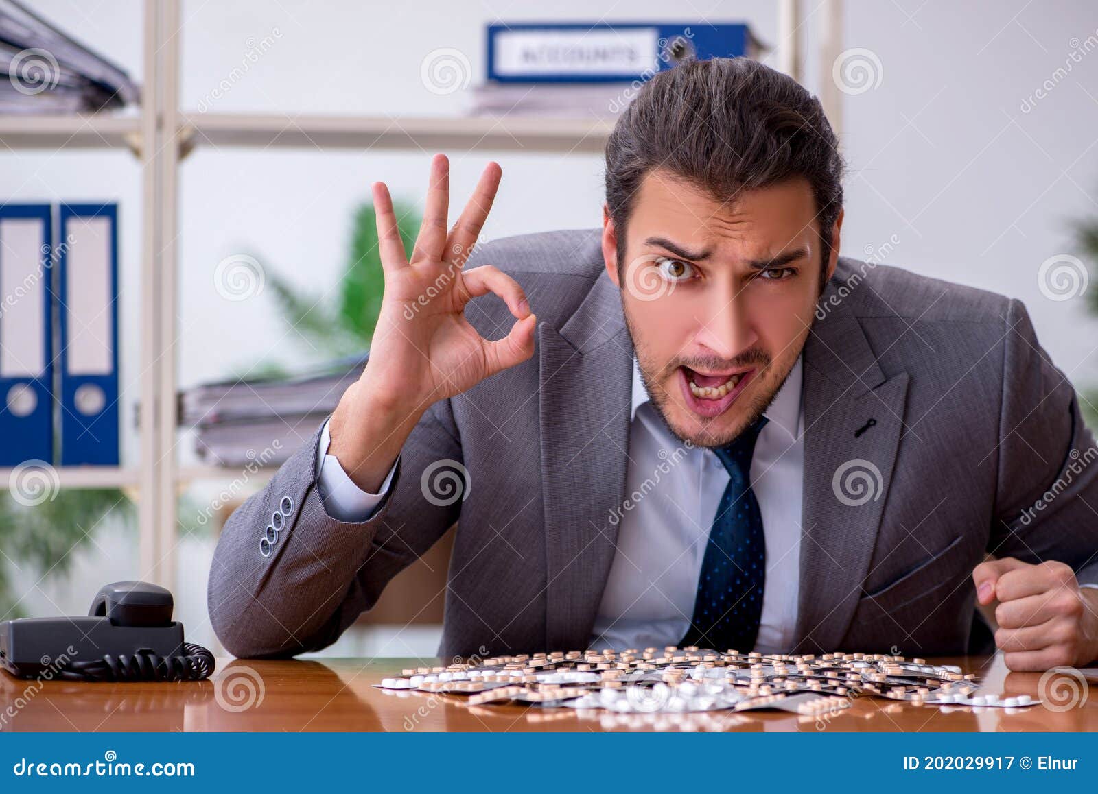 Young Male Sick Employee Suffering at Workplace Stock Image - Image of ...