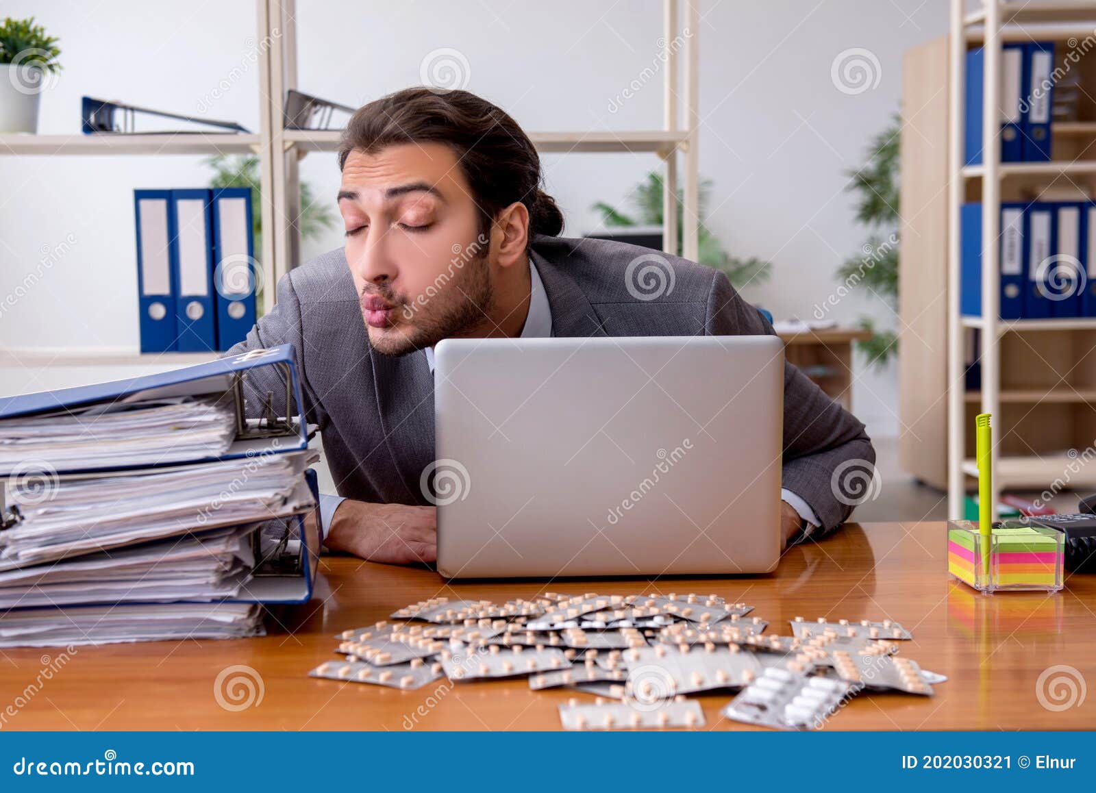 Young Male Sick Employee Suffering at Workplace Stock Image - Image of ...