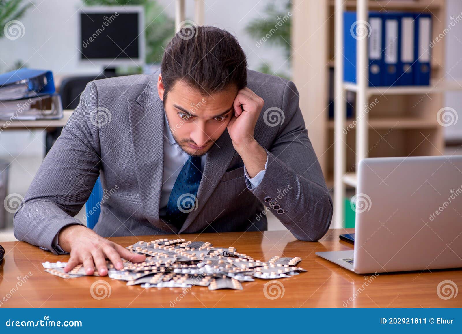 Young Male Sick Employee Suffering at Workplace Stock Image - Image of ...