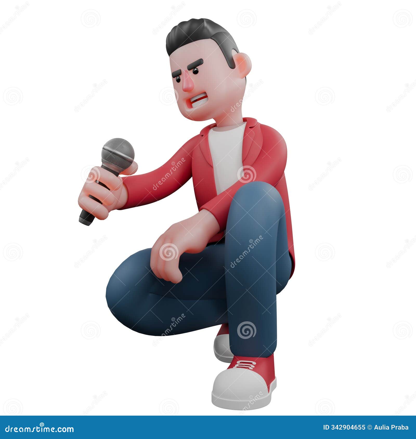 A Male Singer Is Squatting While Hugging A Speaker Stock Photo ...