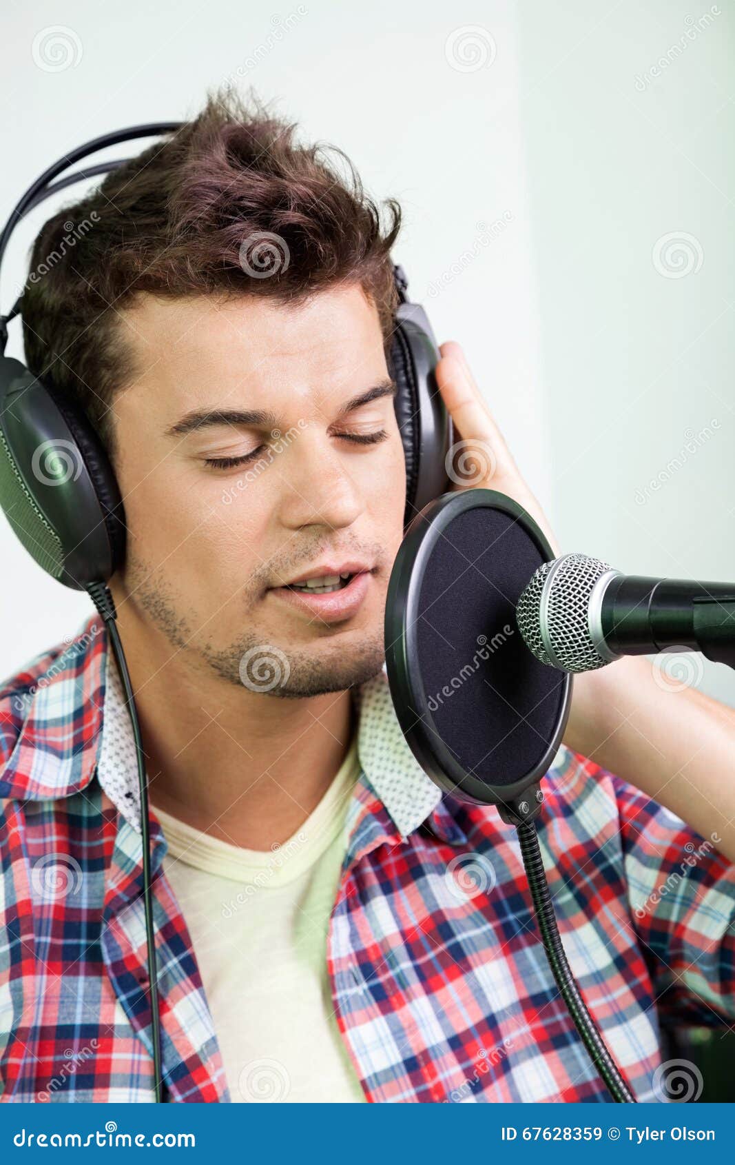 Male Singer Performing in Recording Studio Stock Image - Image of male ...