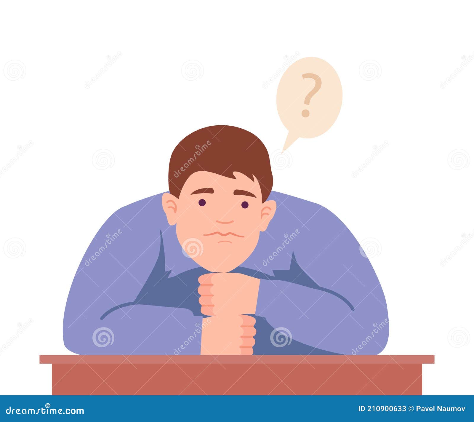 Male Sitting at Table with Pensive Face Expression Thinking and ...