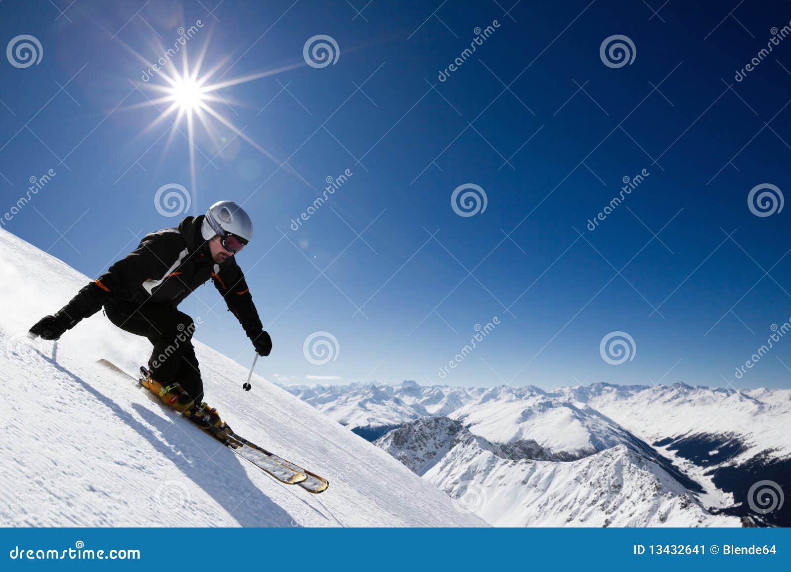 Male Skier with Mountain View Stock Image - Image of pursuit, adult ...