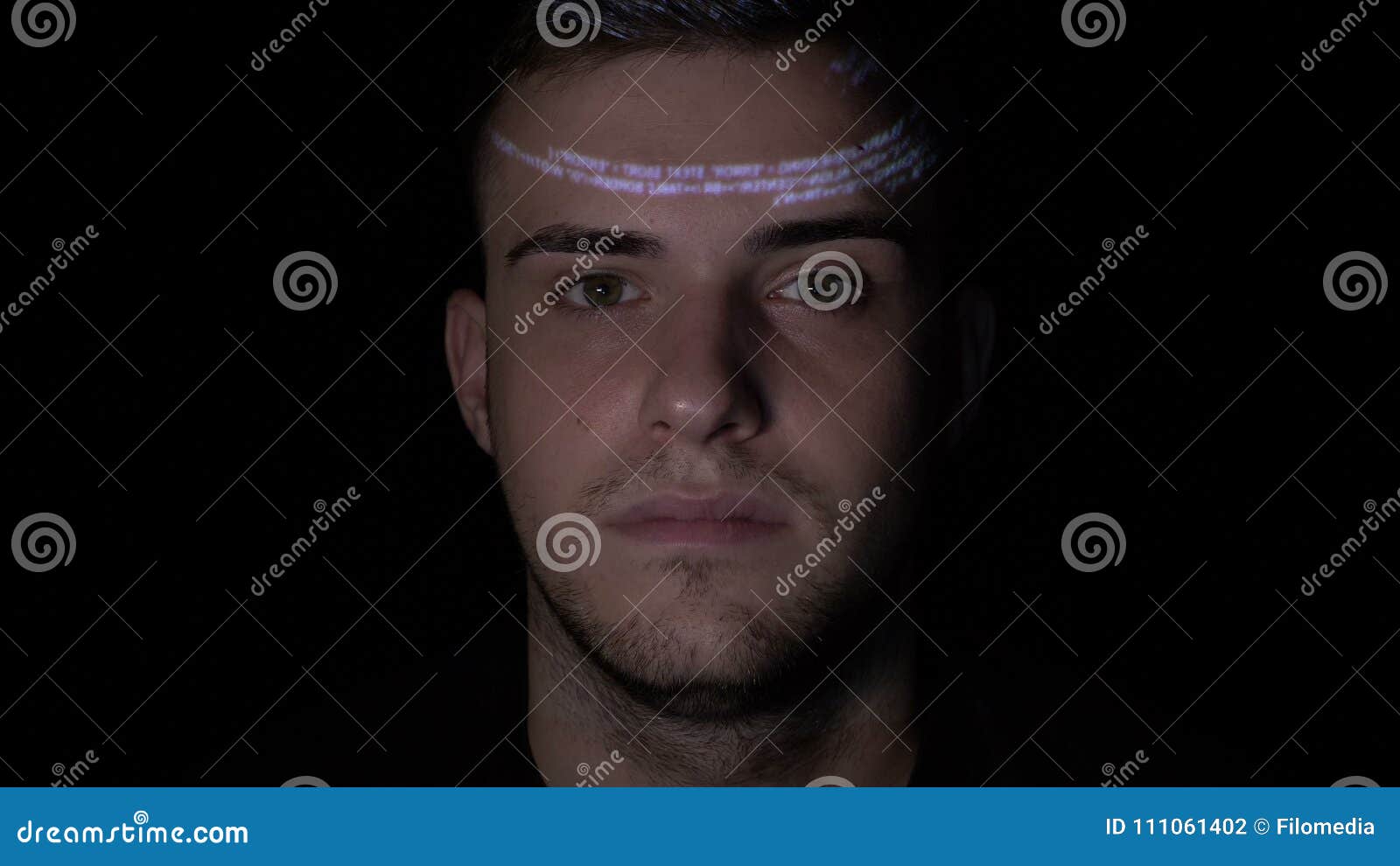 Male Software Programmer Coding on a Virtual Reality Screen with ...