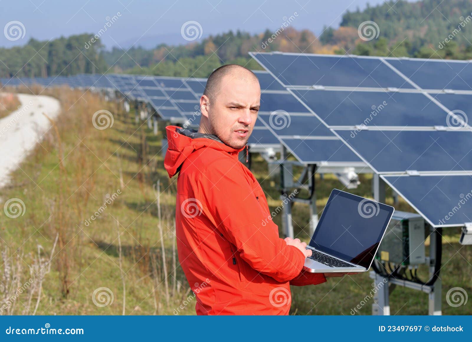 Male Solar Panel Engineer at Work Place Stock Image - Image of ...