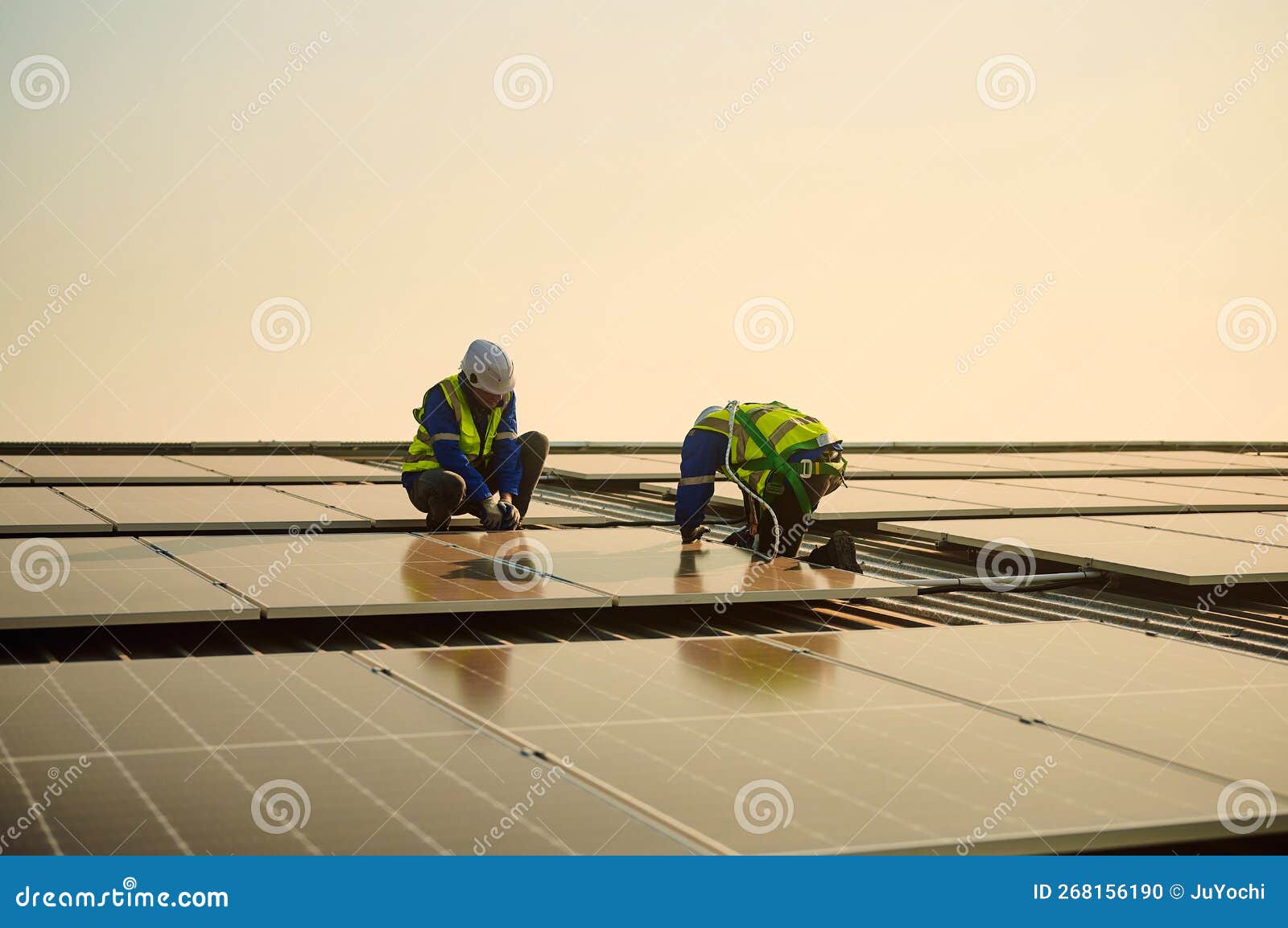 Male Solar Panel Installation Engineer Fixed the Solar Panel on the ...