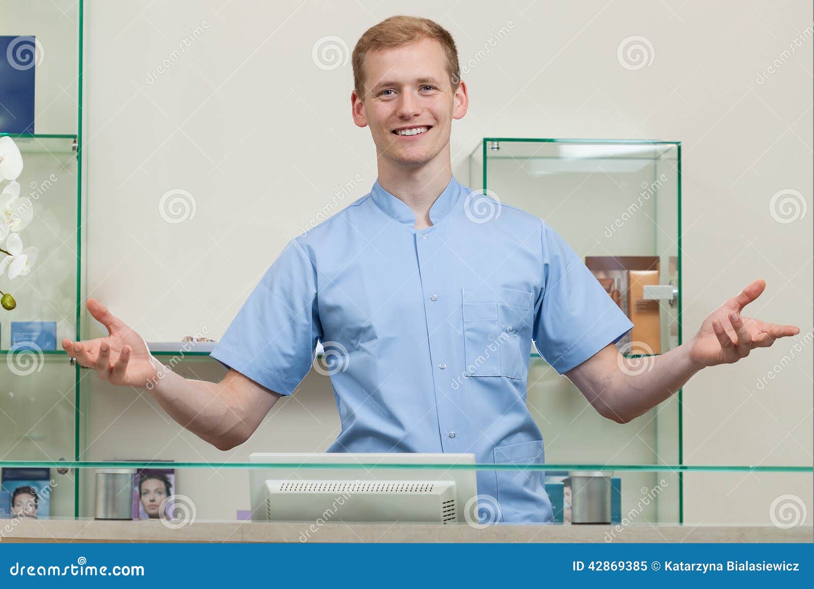 Male spa receptionist stock image. Image of receptionist - 42869385