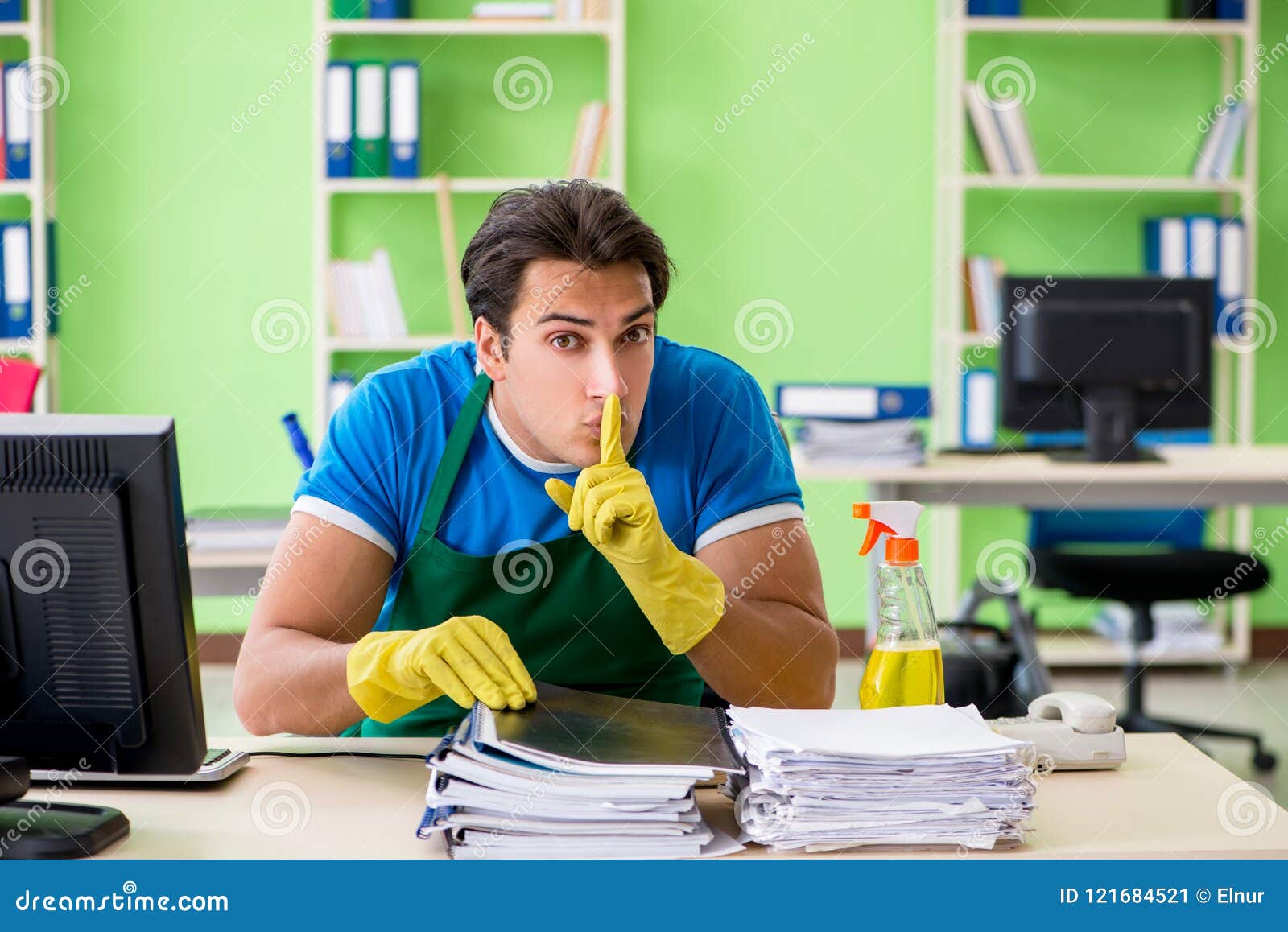 The Male Spy Under Cleaner Cover Stealing Confidential Documents Stock ...