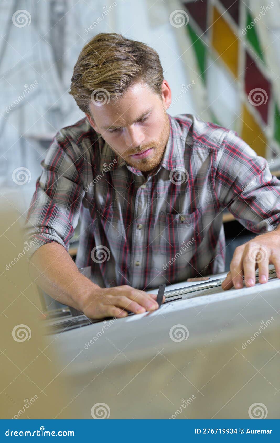 Male stained glass worker stock photo. Image of manual - 276719934