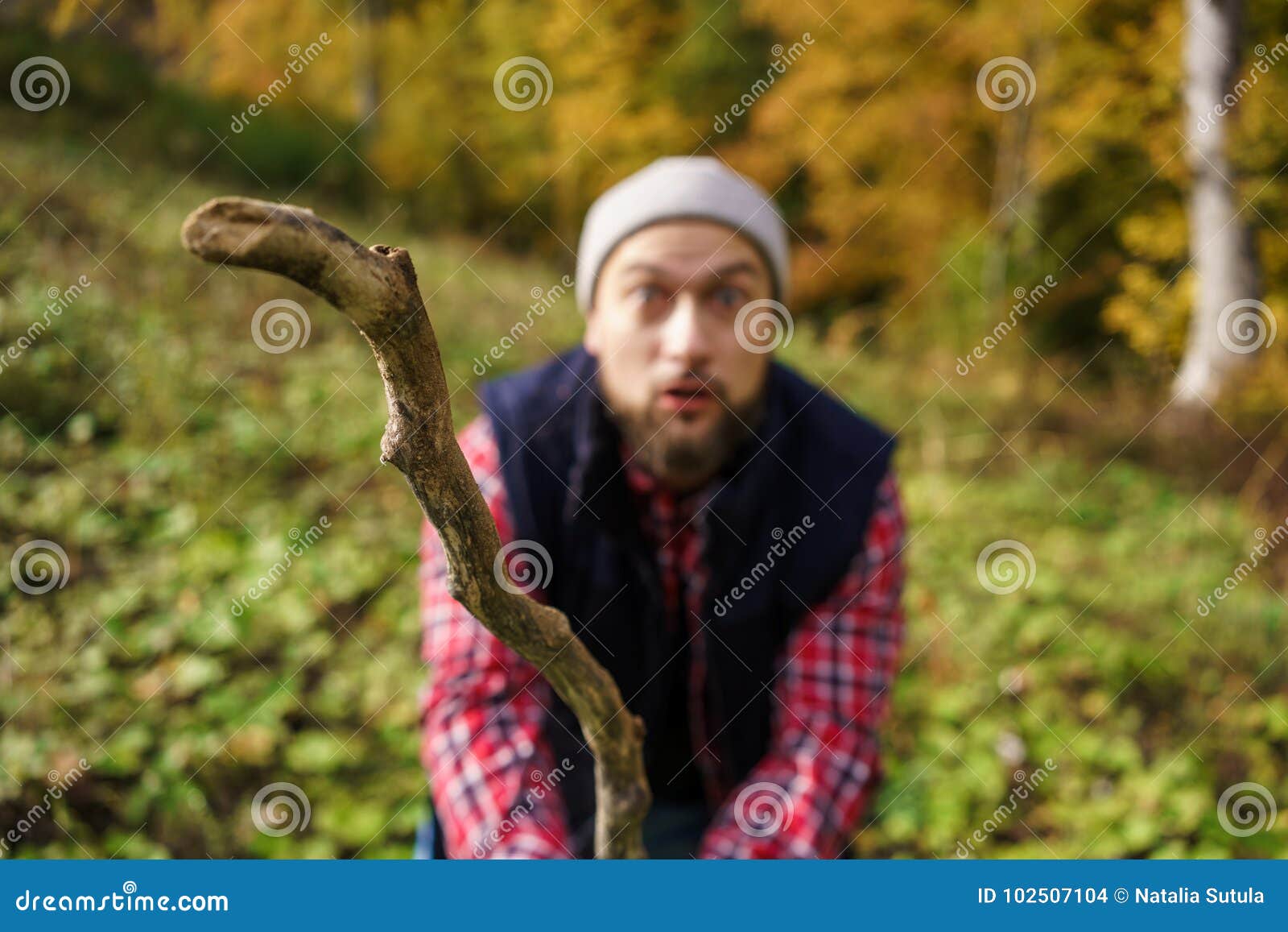 Male Stick Aggression Forest Stock Photo - Image of dangerous, burglar ...