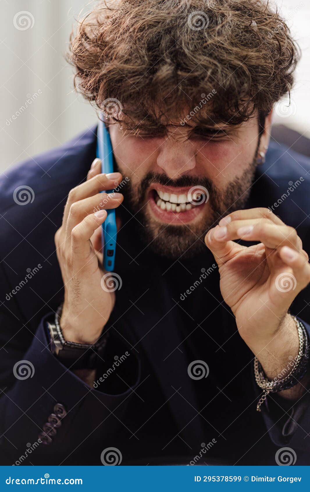 Male Student Arguing on Phone while Attending Classes at College. Angry ...