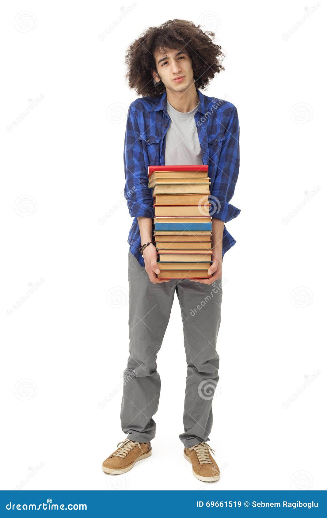 Male Student Carrying Heavy Books Stock Image - Image of holding ...