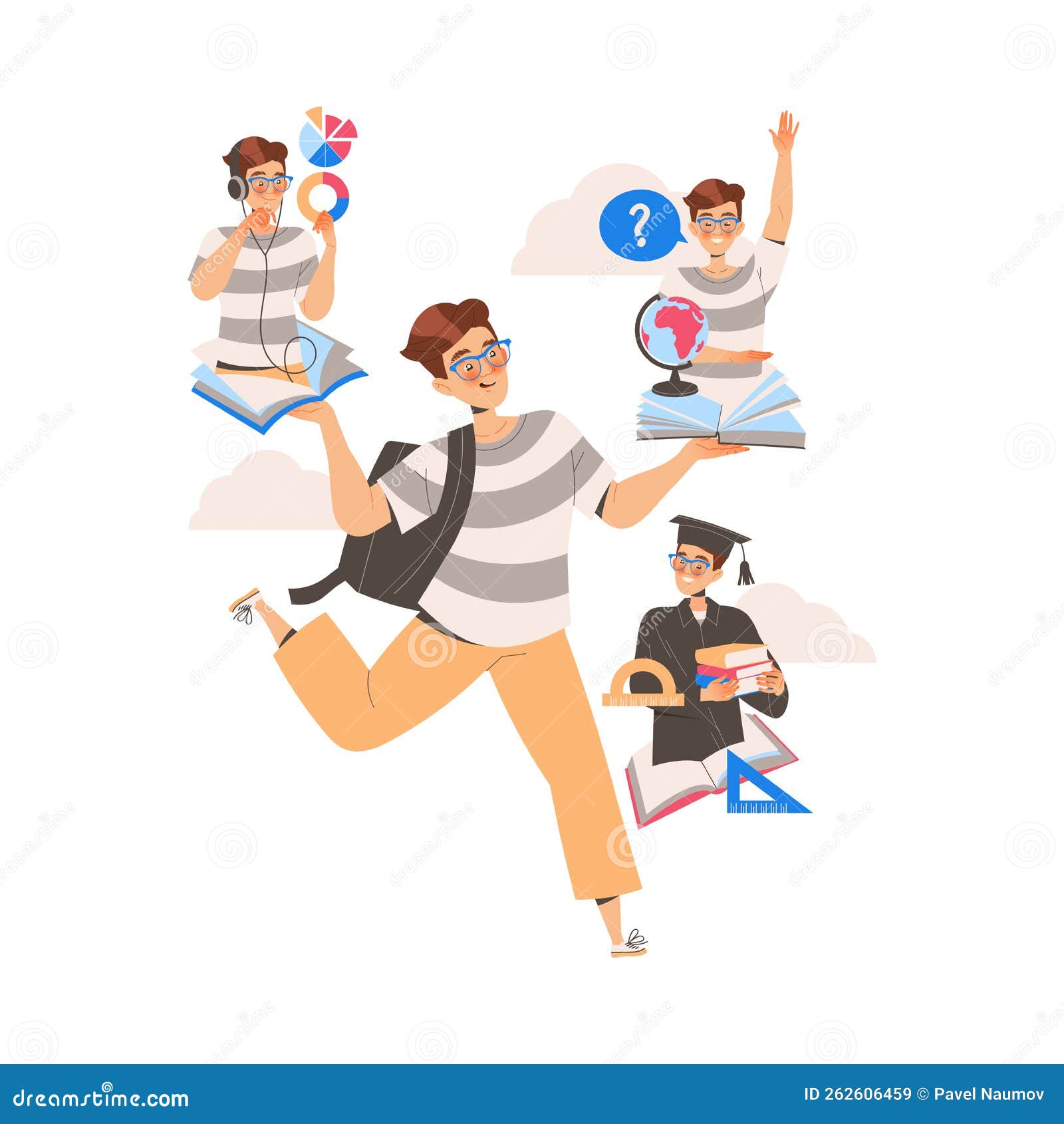 Male Student Character Learning Multitasking Switching between ...