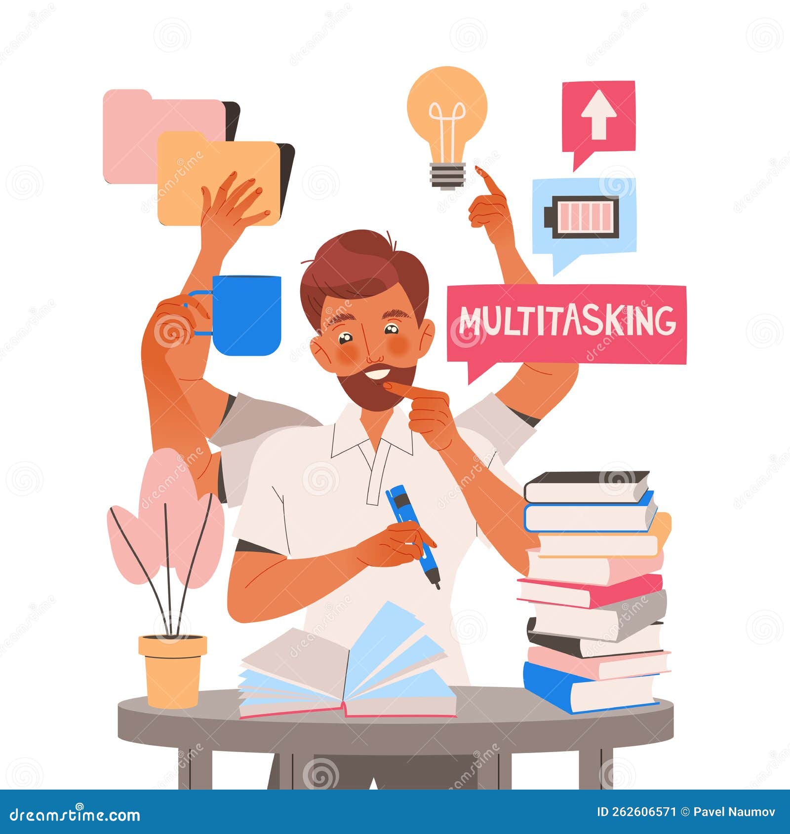 Male Student Character Learning Multitasking Switching between ...